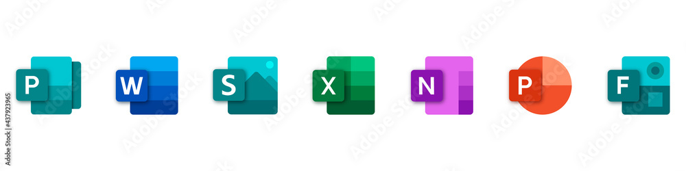 Microsoft Office Icon Set: Word, Excel, Sway, OneNote, Publisher ...
