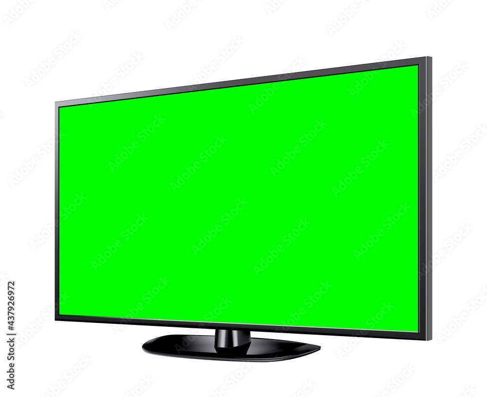 Realistic TV LCD screen mockup. Panel with green screen on background ...