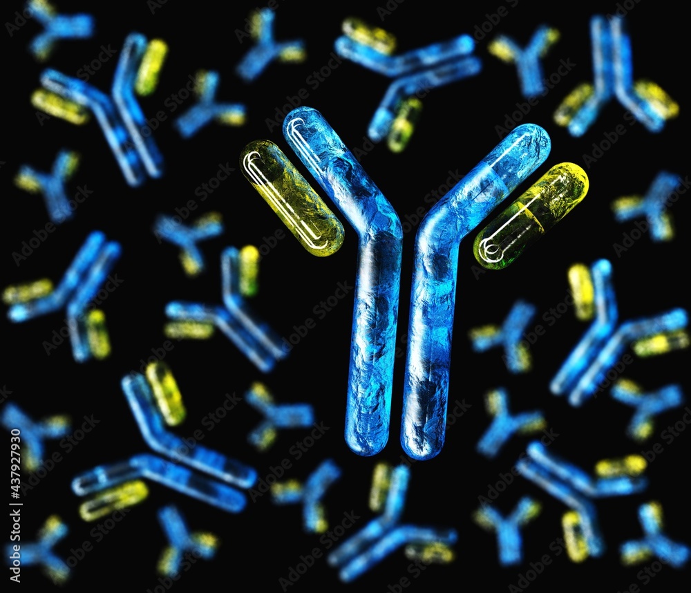 Antibody on black background, Antibodies, blood plasma globular ...