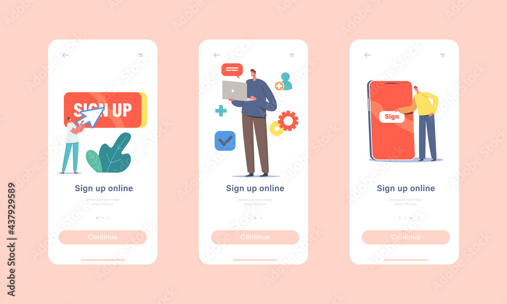 New User Online Registration and Sign Up Mobile App Page Onboard Screen ...
