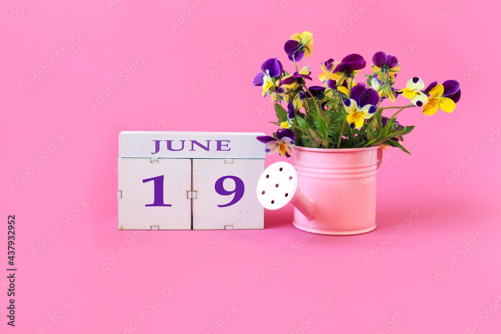 Calendar for June 19 : the name of the month of June in English, cubes ...