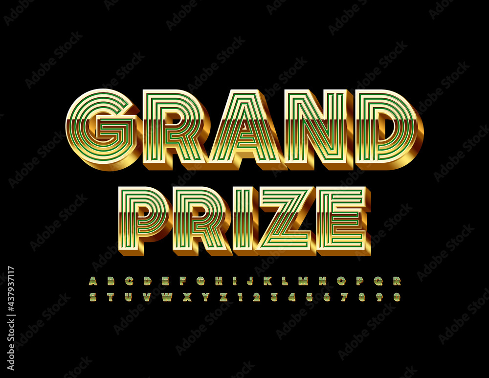 Vector luxury sign Grand Prize. Maze style Font. 3D Green and Gold ...