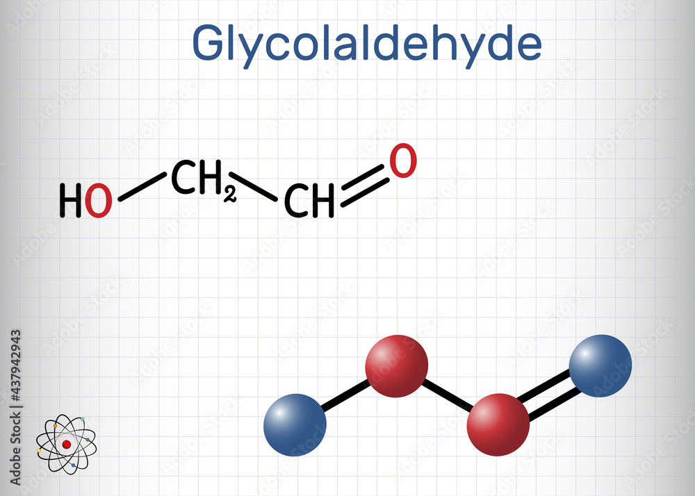 Glycolaldehyde molecule. It contains aldehyde group and hydroxyl group ...