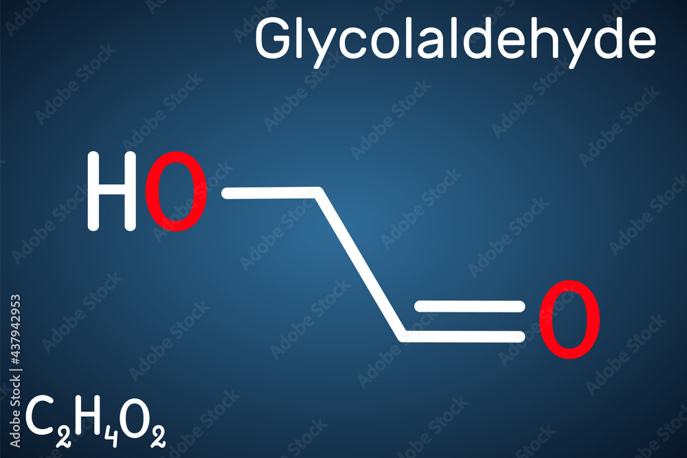Glycolaldehyde molecule. It contains aldehyde group and hydroxyl group ...