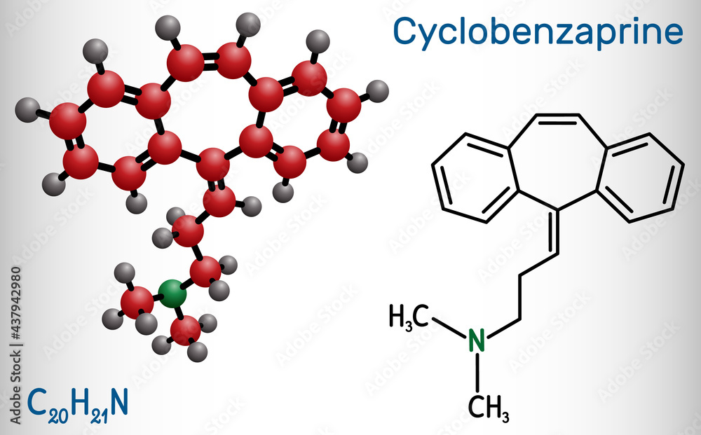 Cyclobenzaprine, molecule. It is centrally-acting muscle relaxant ...