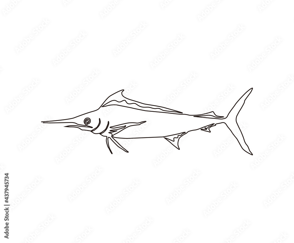 sailfish continuous line art drawing style. Minimalist black marlin ...
