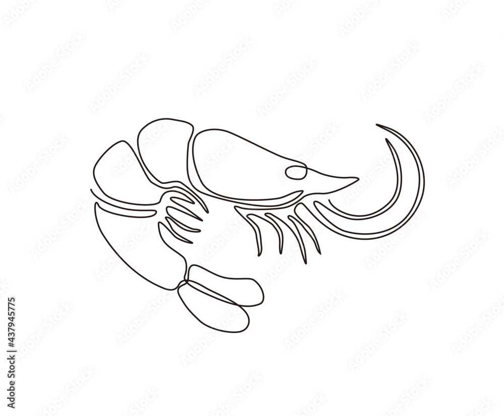 shrimp continuous line art drawing style. Minimalist black shrimp ...