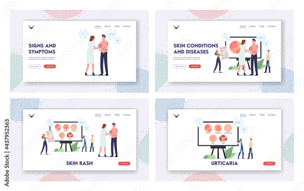 Skin Rash Landing Page Template Set. Tiny Doctors Presenting ...