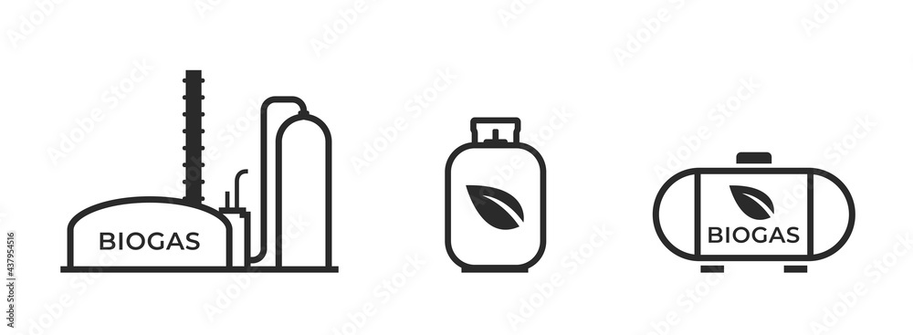 biogas line icon set. gas production and storage symbol. eco friendly ...
