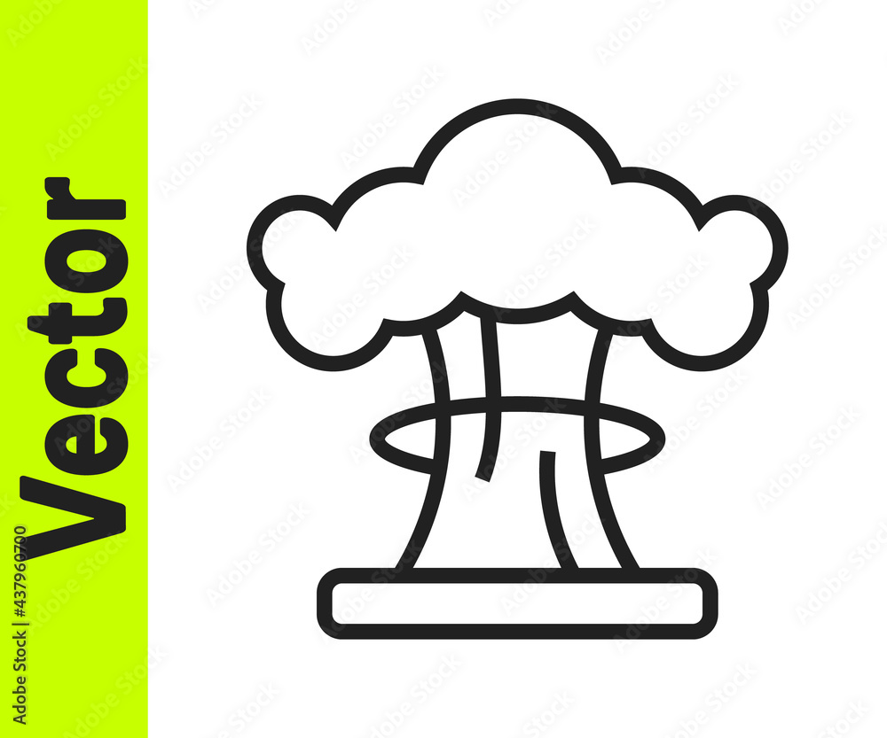 Black line Nuclear explosion icon isolated on white background. Atomic ...