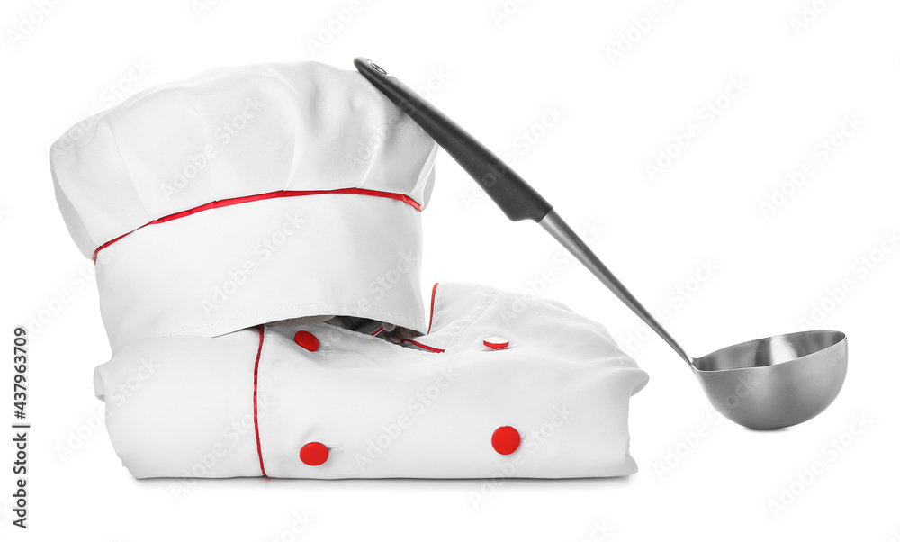 Chef's uniform with ladle on white background Stock Photo | Adobe Stock