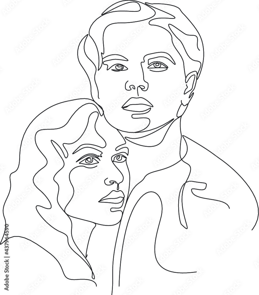 one line drawing minimalist couple kissing face illustration in line ...