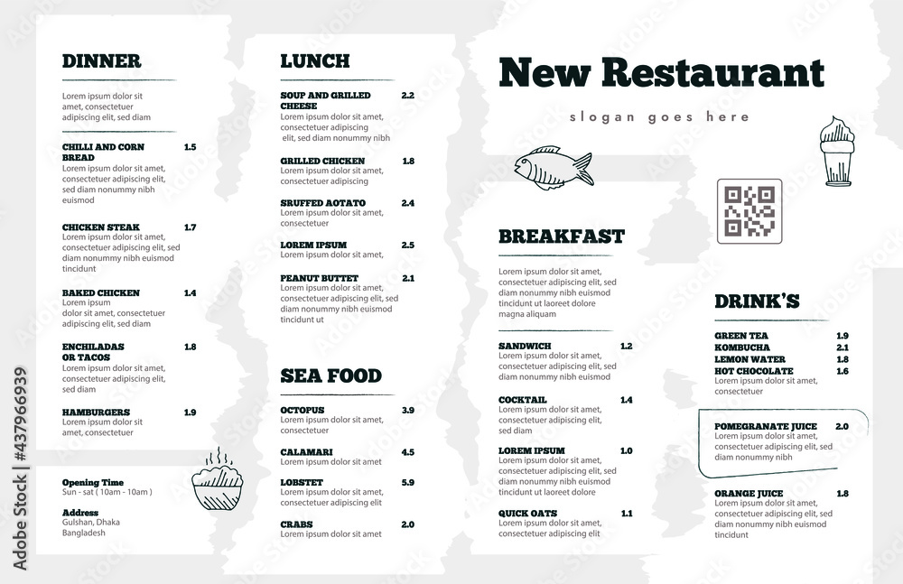 Restaurant cafe menu, template design. One page food menu template ...