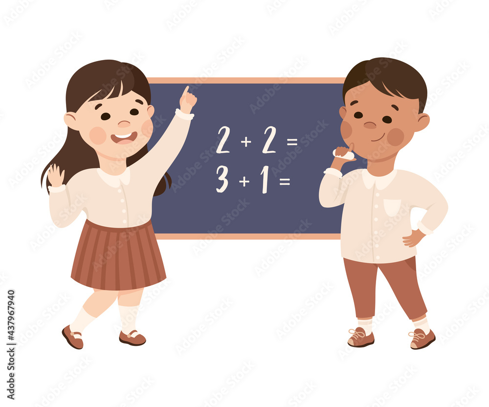 Cute Boy and Girl Having Math Lesson, Elementary School Students Doing ...
