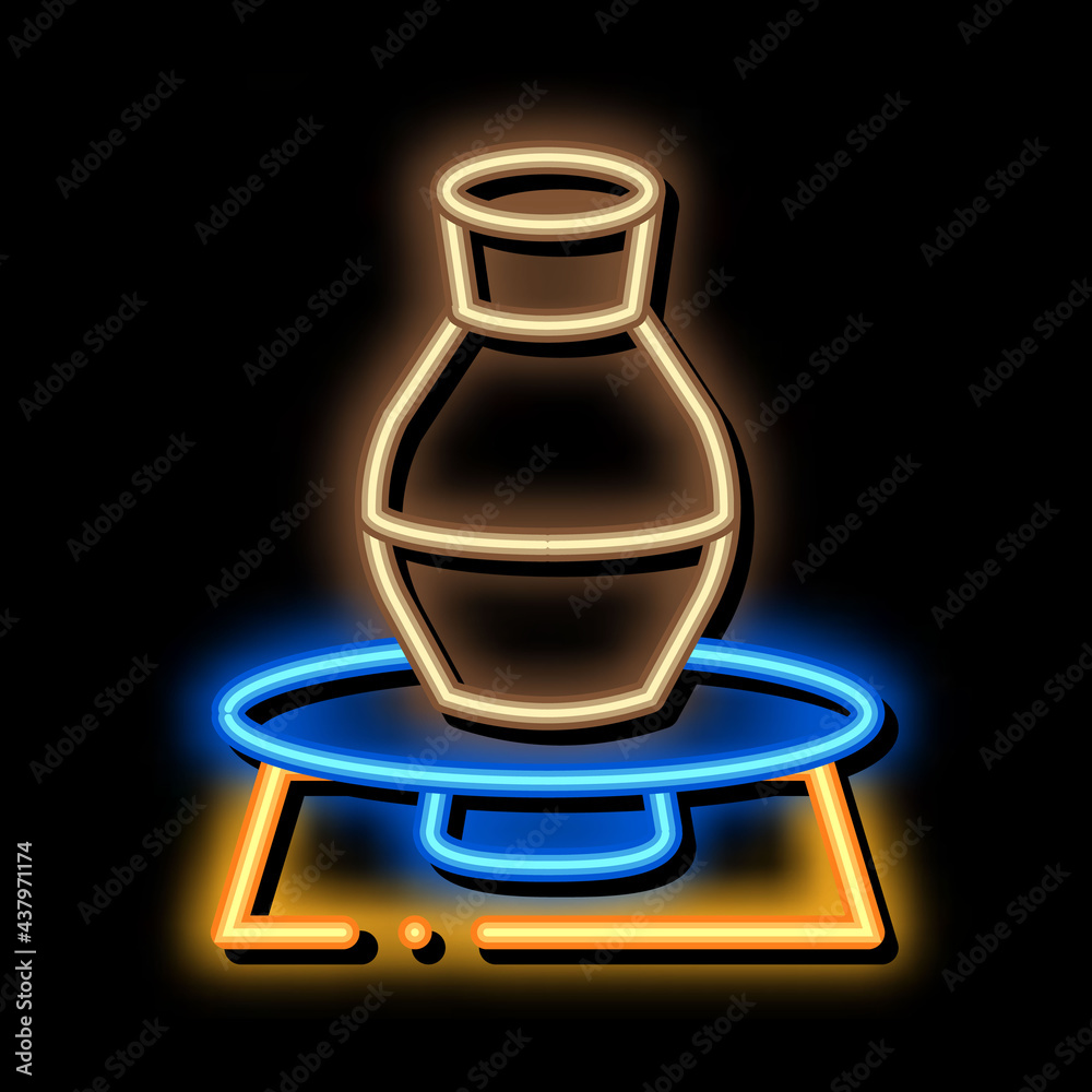 vase on pottery wheel neon light sign vector. Glowing bright icon vase ...