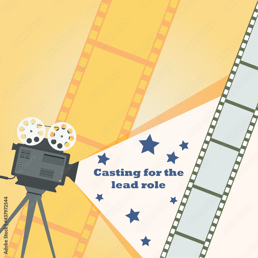 motion picture, poster, for casting for movie star, vector illustration ...