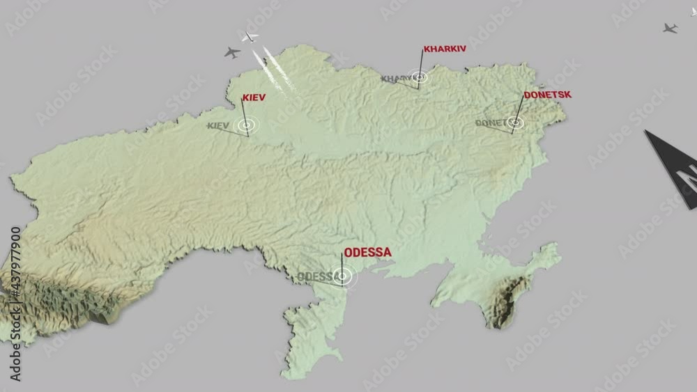 Seamless looping animation of the 3d terrain map of Ukraine with the ...