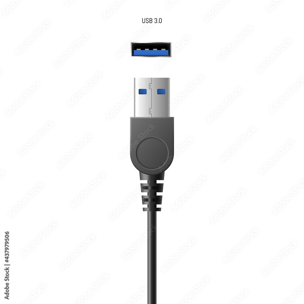 Realistic usb 3.0 connector plug port for wired connection. Computer ...