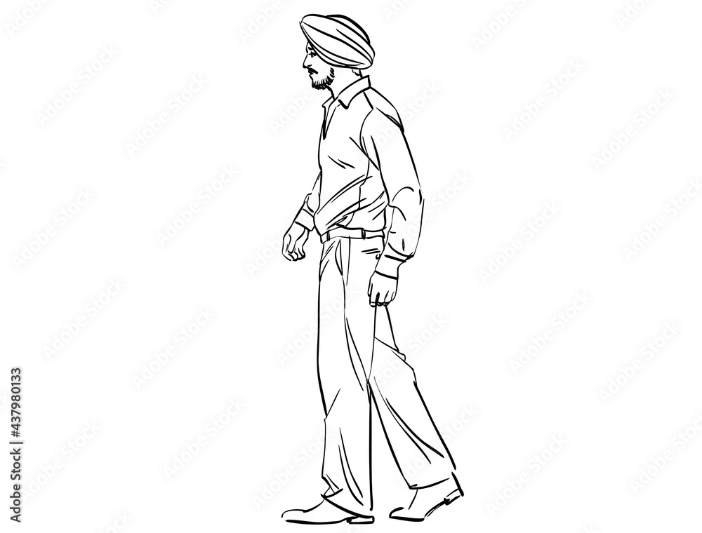 Islamic Man in turban walking side illustration drawing storyboard ...