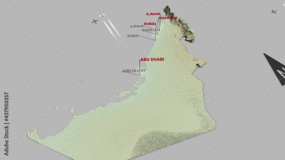 Seamless looping animation of the 3d terrain map of United Arab ...