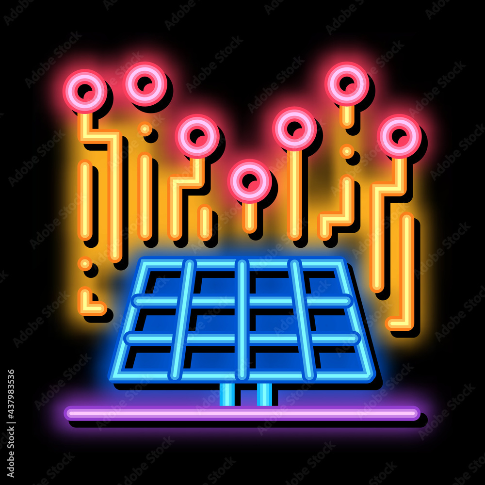 solar sensors neon light sign vector. Glowing bright icon solar sensors ...