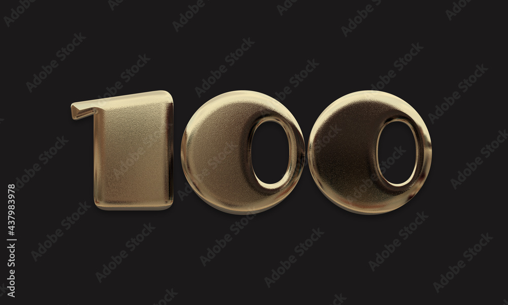 Number 100 with metallic gold texture isolated on black background, 3D ...