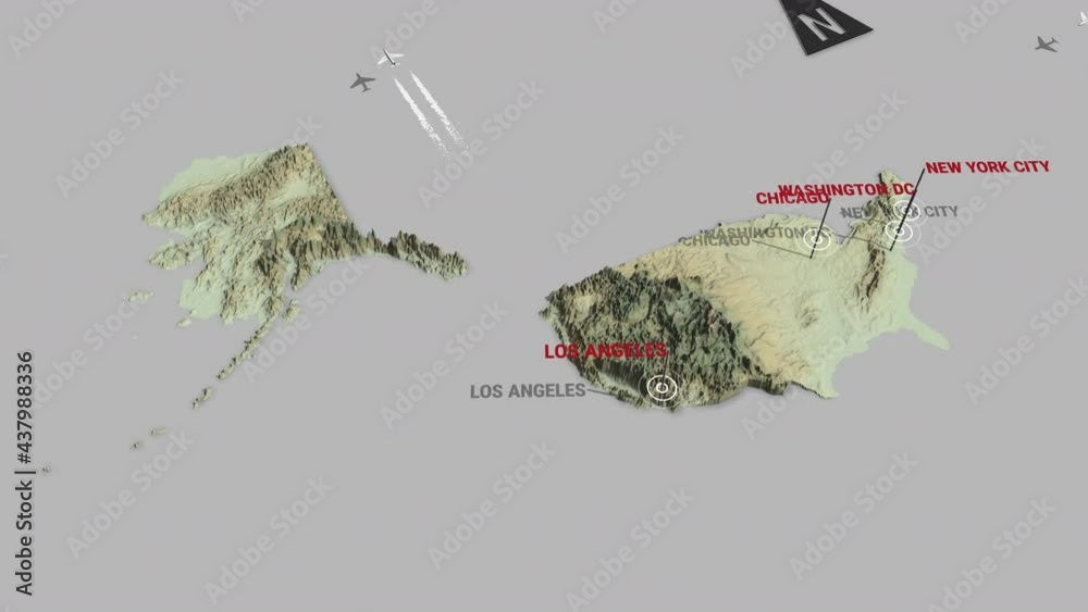 Seamless looping animation of the 3d terrain map of USA with the ...
