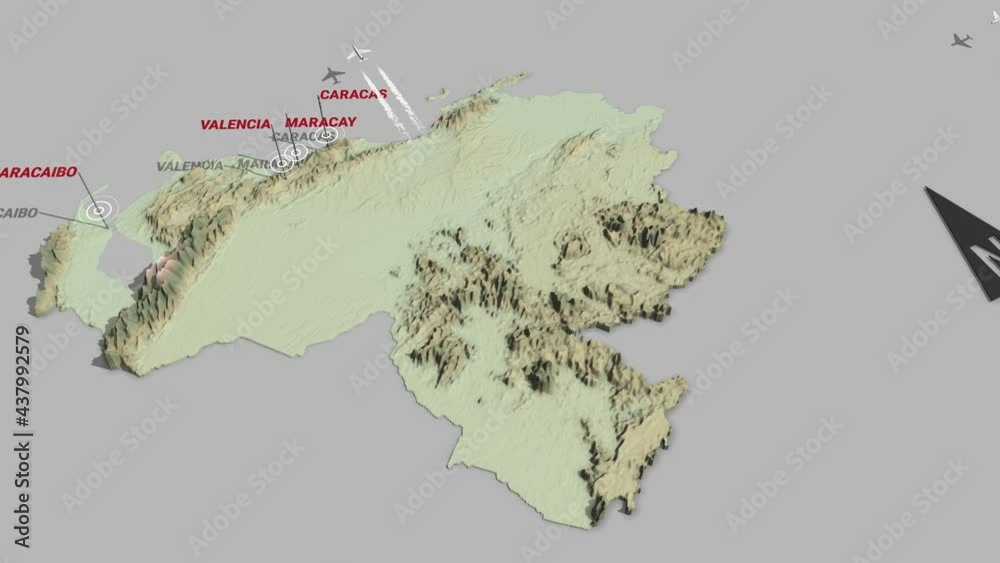 Seamless looping animation of the 3d terrain map of Venezuela with the ...