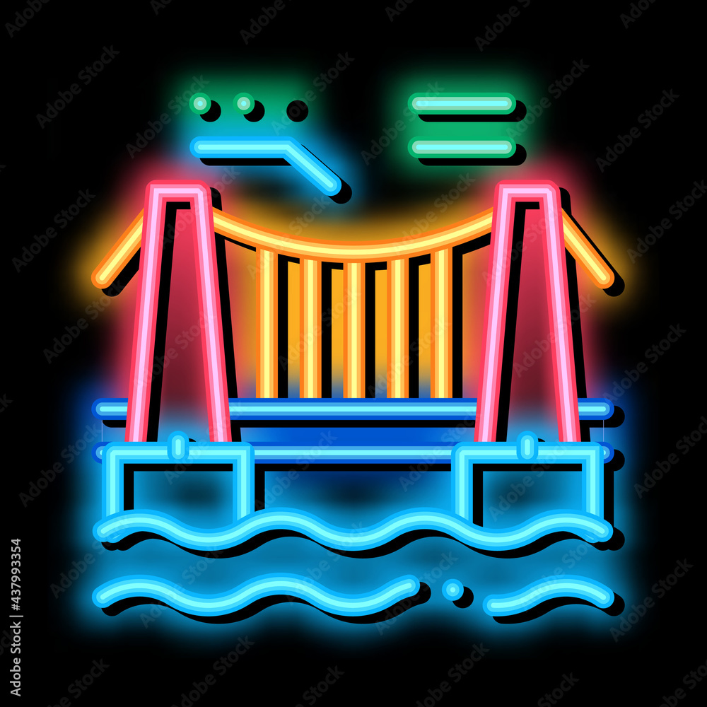 suspension bridge in water neon light sign vector. Glowing bright icon ...