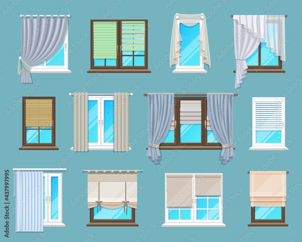 Home and office interior window blinds, shades and curtains. Apartment ...