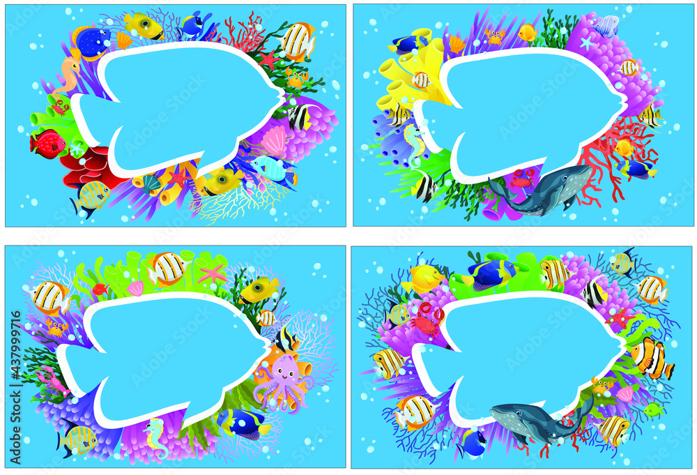 ocean frame template collection for border decoration with Coral reef ...
