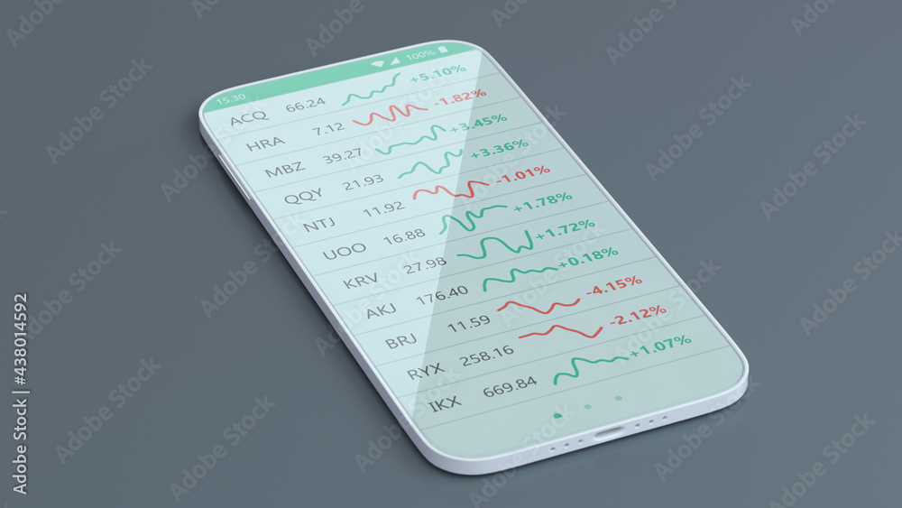 Stock market quotes on screen of generic mobile phone 3D render Stock ...