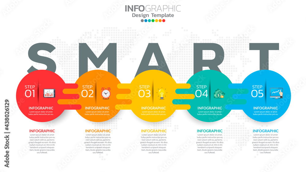 Smart goals setting strategy infographic with 5 steps and icons for ...