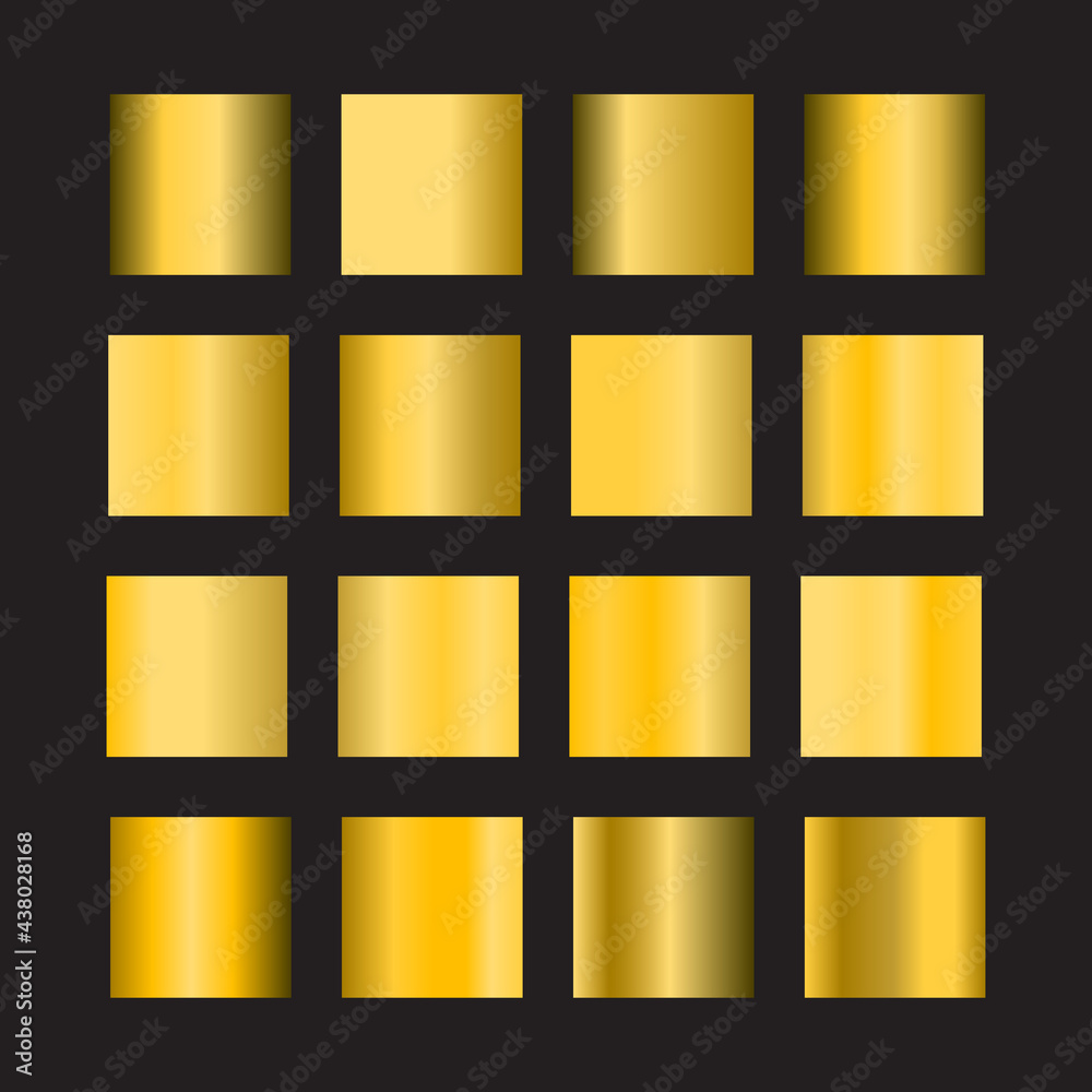 gold gradient color swatches set isolated on black background for ...