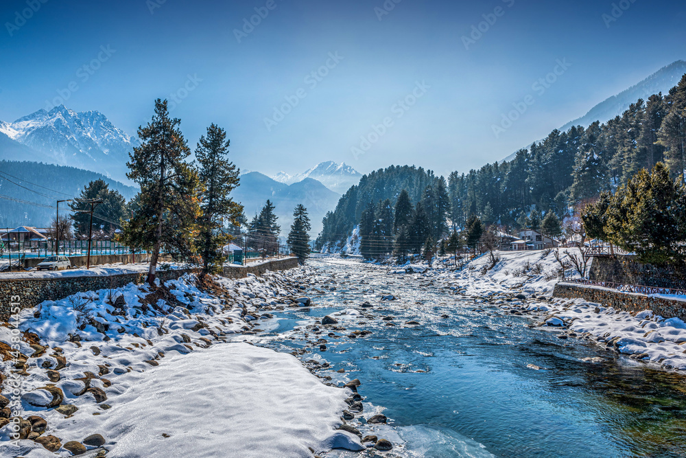 Beautiful view of Pahalgam during winter season ภาพถ่ายสต็อก | Adobe Stock