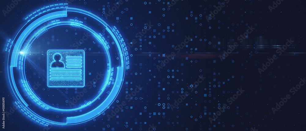 Abstract glowing digital profile on blue background with binary code ...