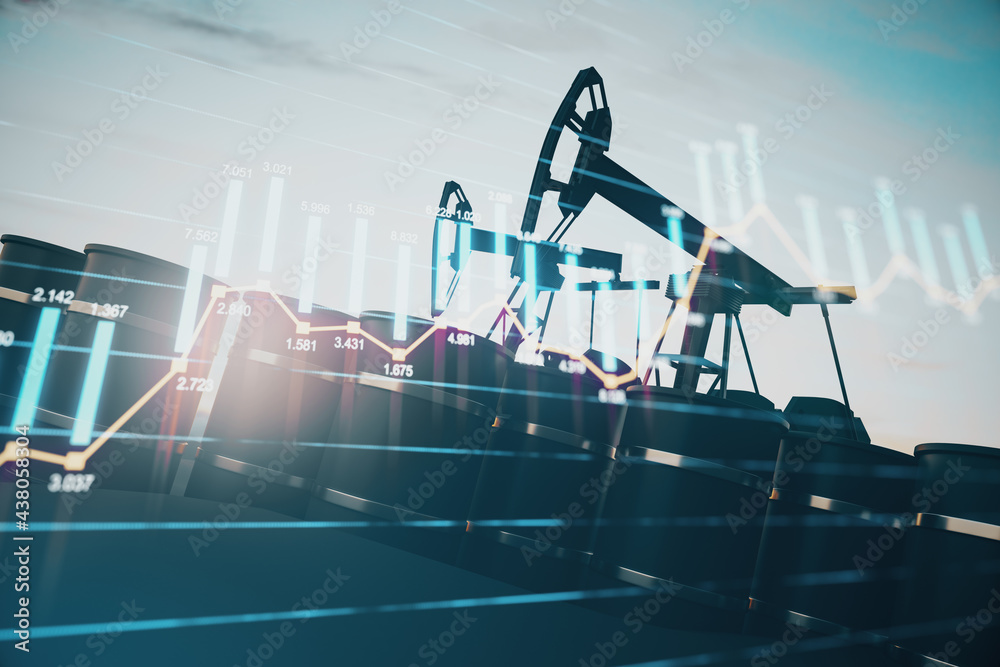 Oil and energy stock market concept with oil pump jack silhouettes with ...
