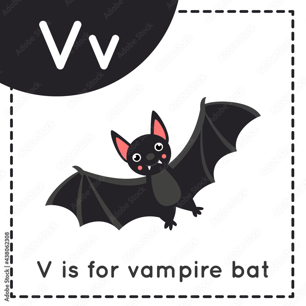 Learning English alphabet for kids. Letter V. Cute cartoon vampire bat ...