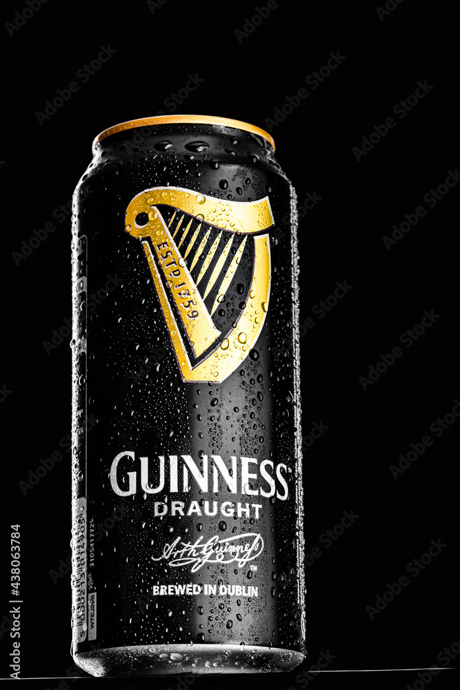 St. Petersburg, Russia, February 29, 2020. Guinness draught in tin ...
