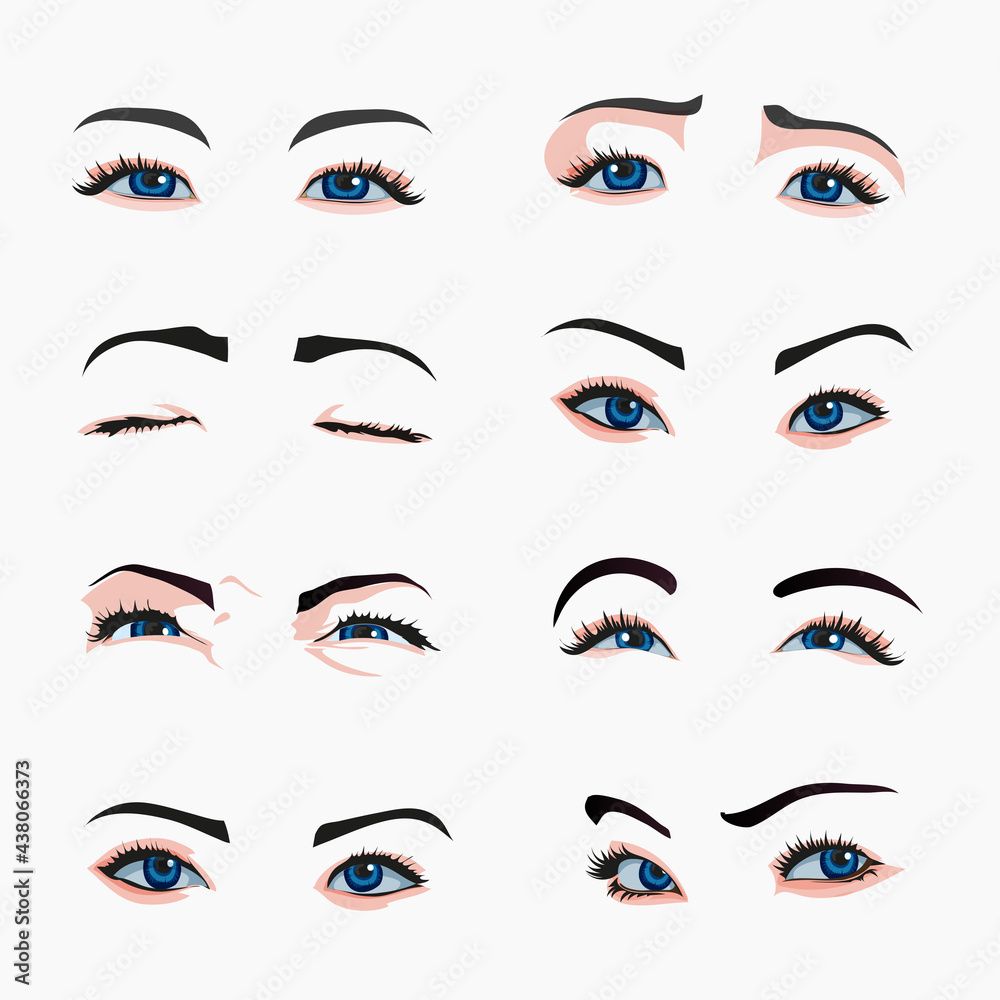 Various types of woman eyes. Collection of illustrations with captions ...