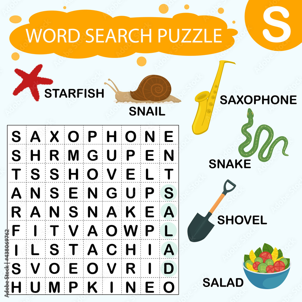 Vector educational game for kids. A puzzle for finding words starting ...