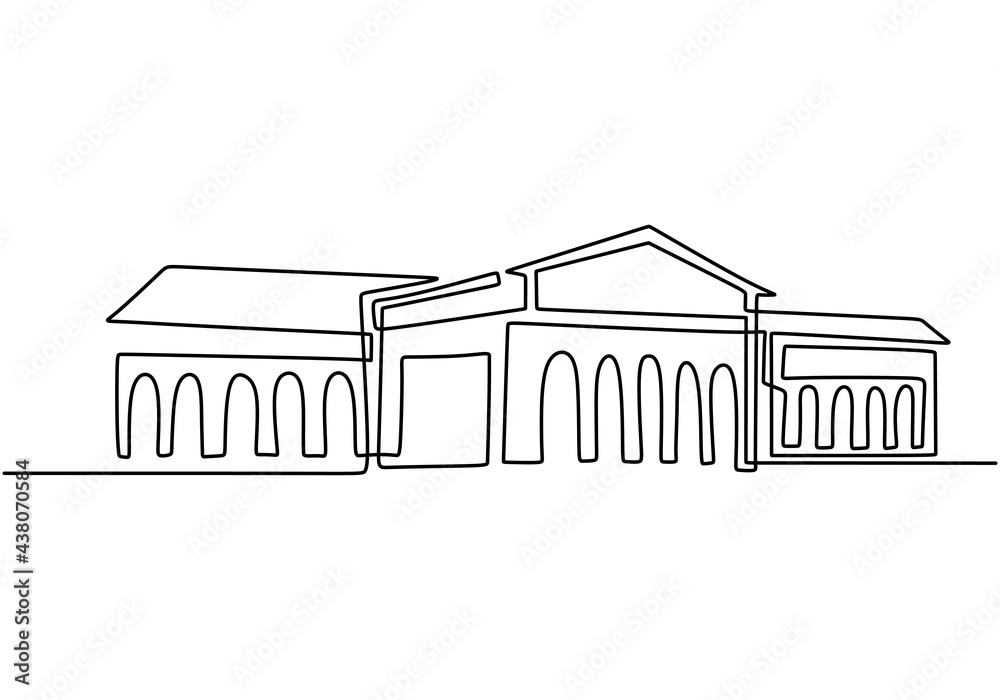 Classical building with columns in continuous one line drawing style ...