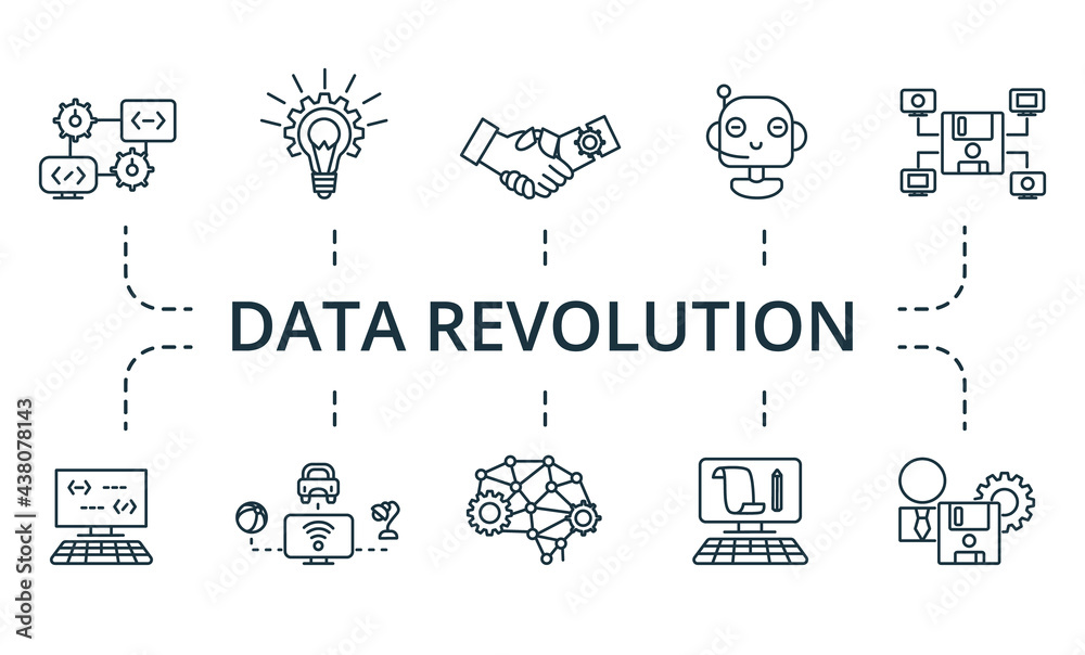 Data Revolution icon set. Contains editable icons theme such as ...