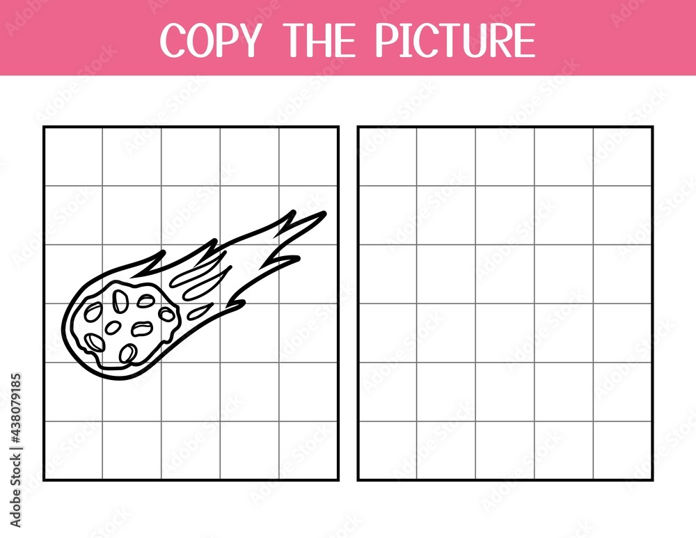 Copy the picture activity page for kids. Draw and color meteorite using ...