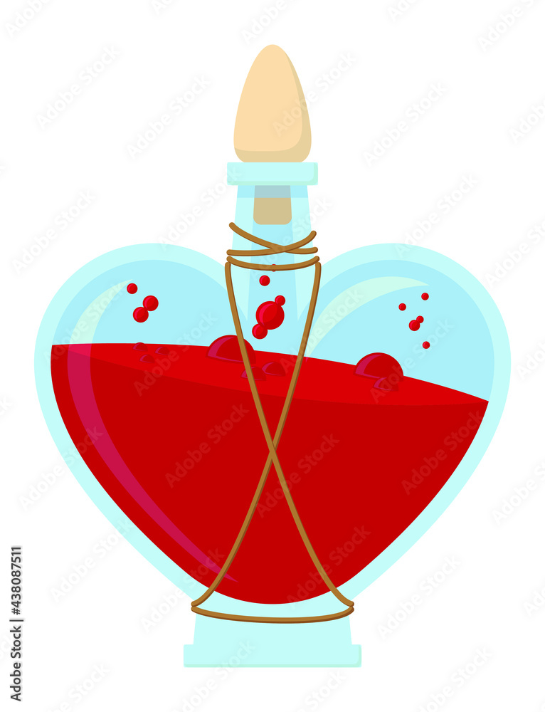 Vector illustration of greater, heart shaped vial with red, bubbly ...