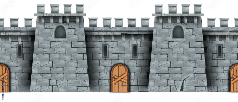 Seamless castle wall background, medieval vector stone fortress facade ...