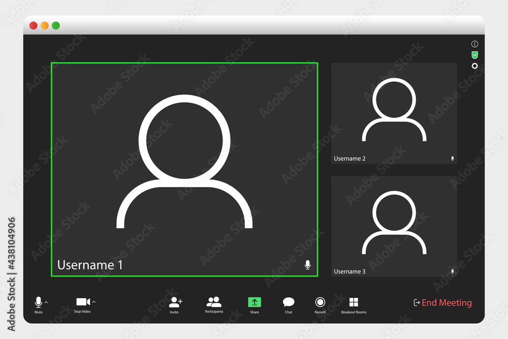 Video conferencing user interface. Video call screen interface template ...