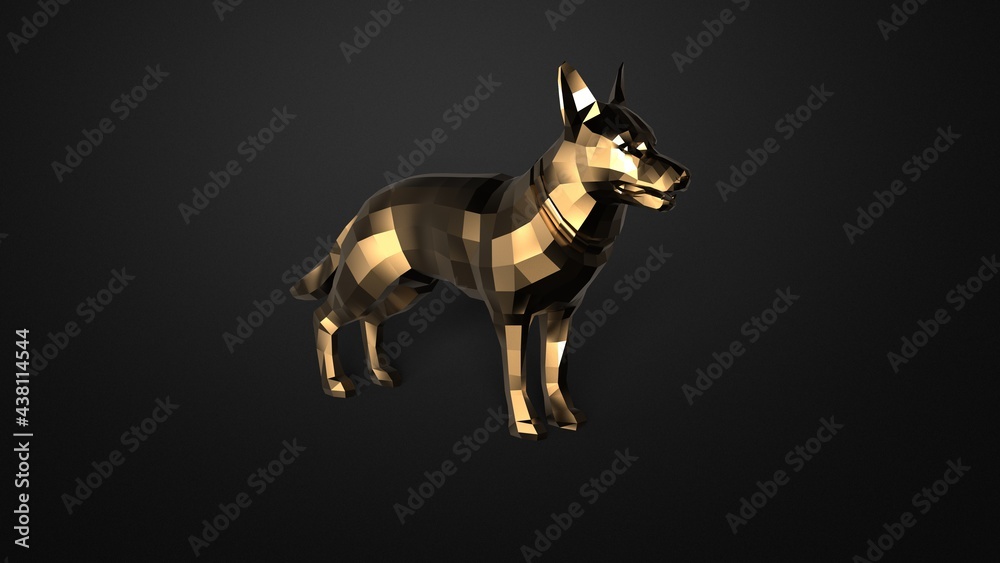 Gold low poly animal dog statue isolated on black background,concept ...