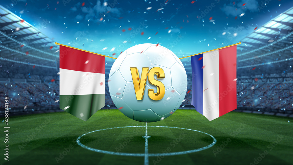 Hungary vs France. Soccer concept UEFA. White soccer ball with the flag ...