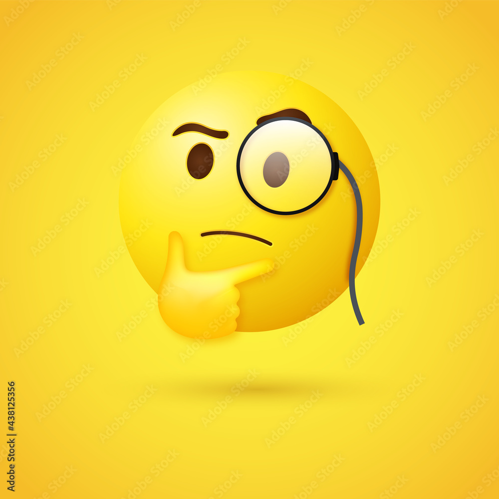 3d Thinking Emoji face with monocle, 3d Thinker emoticon with ...